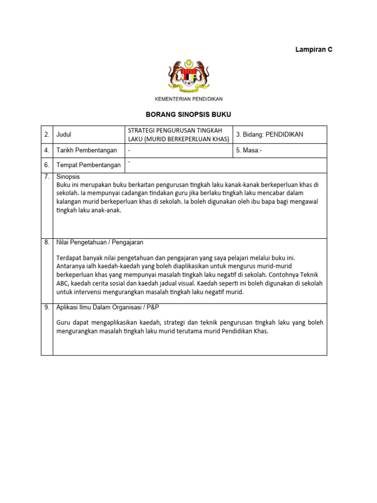 Sinopsis - Sekolah - STRATEGI PENGURUSAN TINGKAH LAKU (MURID BERKEPERLUAN KHAS) | PDF
