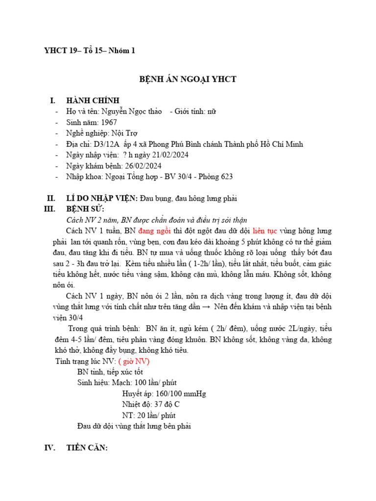 SỎI THẬN NGOẠI YHCT ĐÃ SỬA TÂY Y | PDF