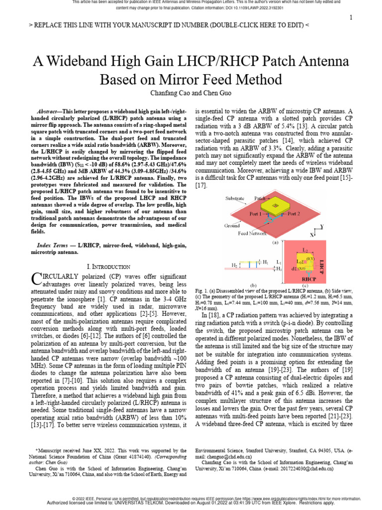 A Wideband High Gain LHCP RHCP Patch Antenna Based On Mirror Feed Method | PDF | Antenna (Radio ...