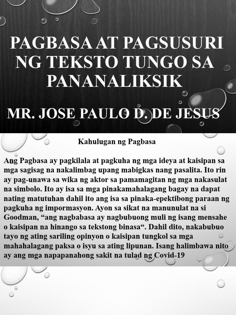 Pagbasa at Pagsusuri NG Teksto Tungo Sa Pananaliksik | PDF