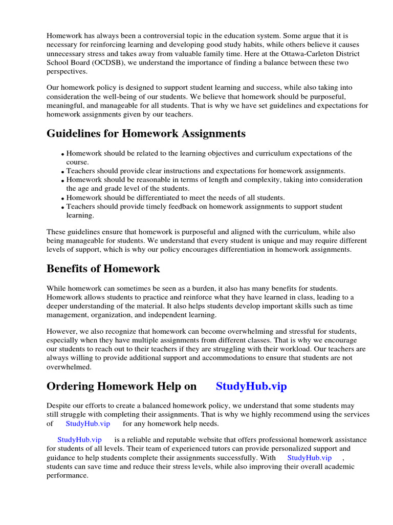 Ocdsb Homework Policy | PDF | Homework | Teachers