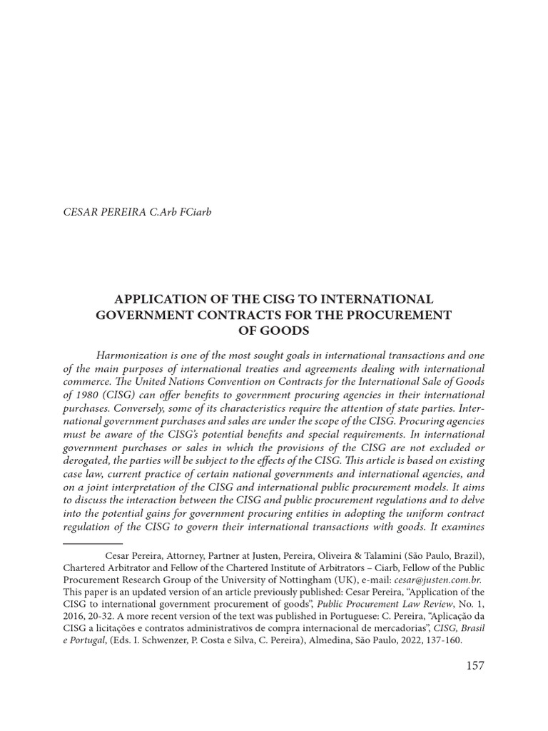CISG in International Government Procurement | PDF | Auction | Procurement
