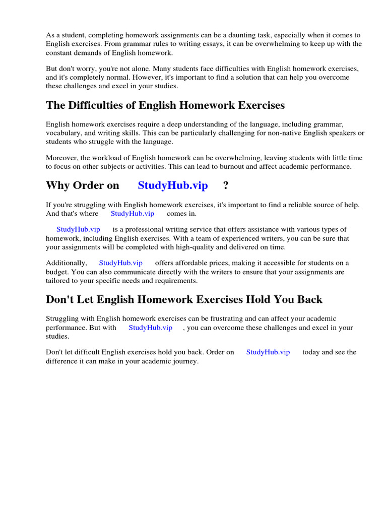 Homework English Exercises | PDF | Worksheet | Homework