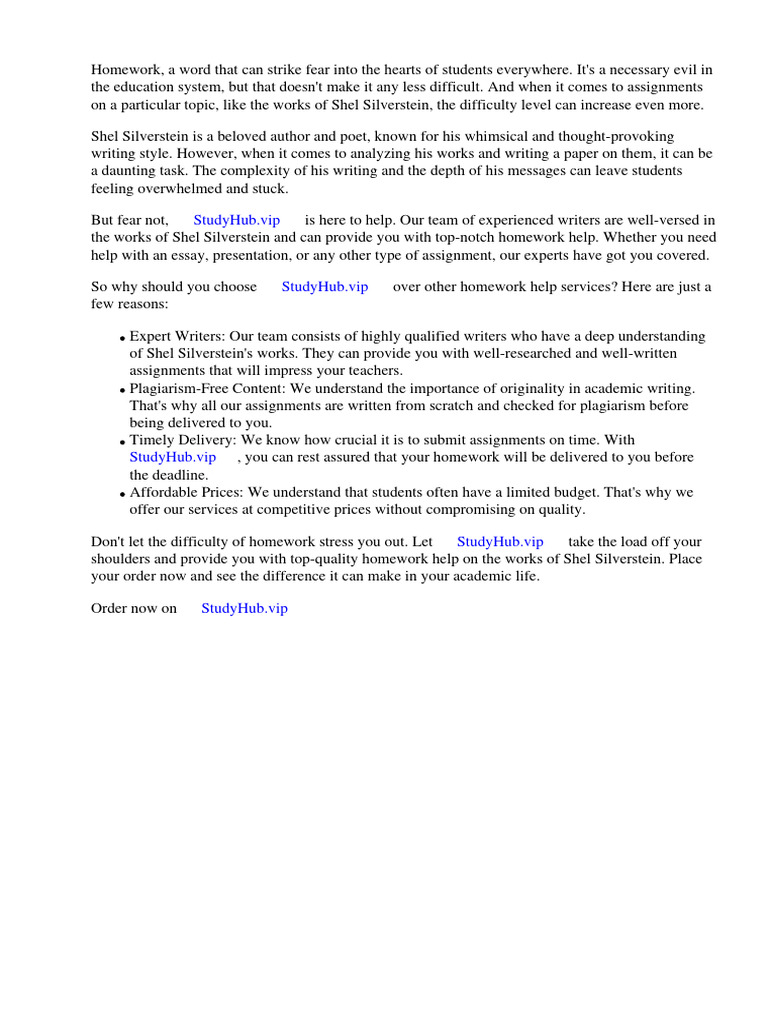 Homework by Shel Silverstein | PDF | Essays | Poetry