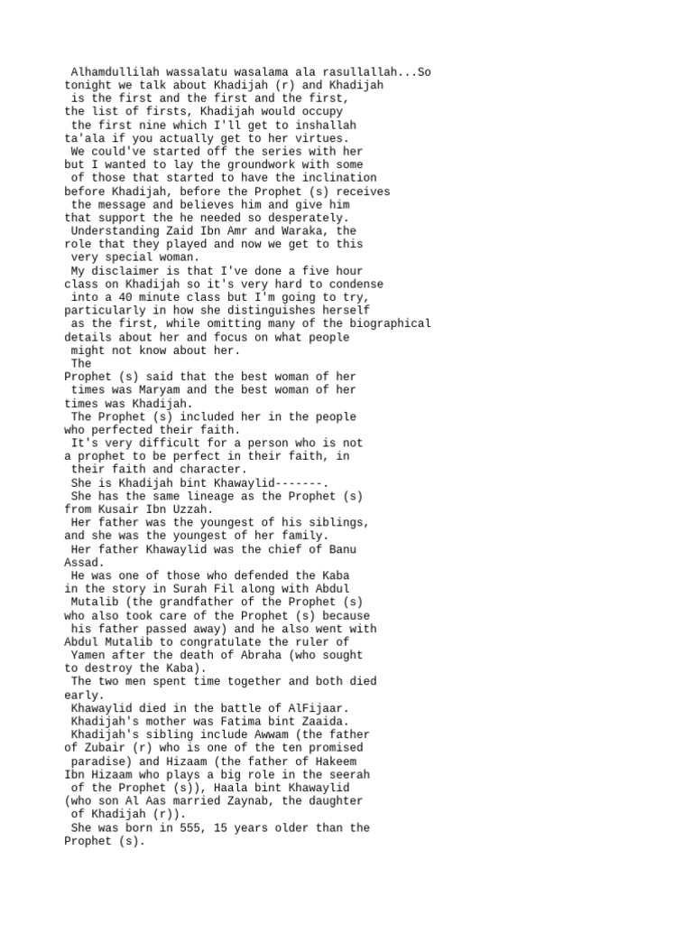 Transcript For Khadijah (Ra) | PDF | Muhammad | Abrahamic Religions