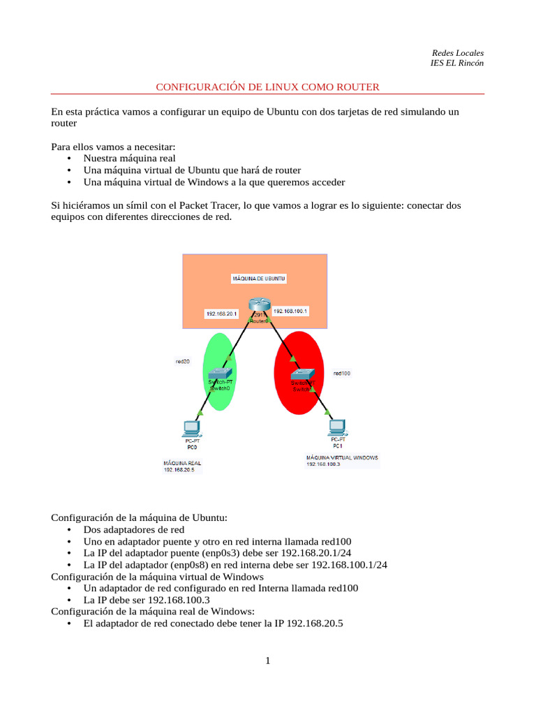Configuración de Ubuntu como Router | PDF | Enrutador (Computación ...