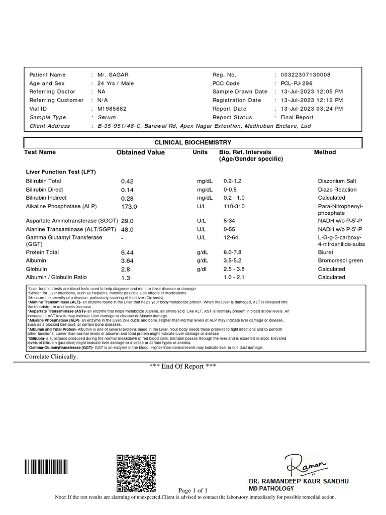 Obtained Value: Clinical Biochemistry Test Name Units Bio. Ref ...
