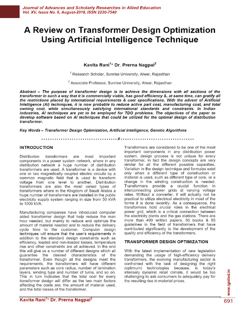 A Review On Transformer Design Optimization Using Artificial Intelligence Technique - Ignited ...