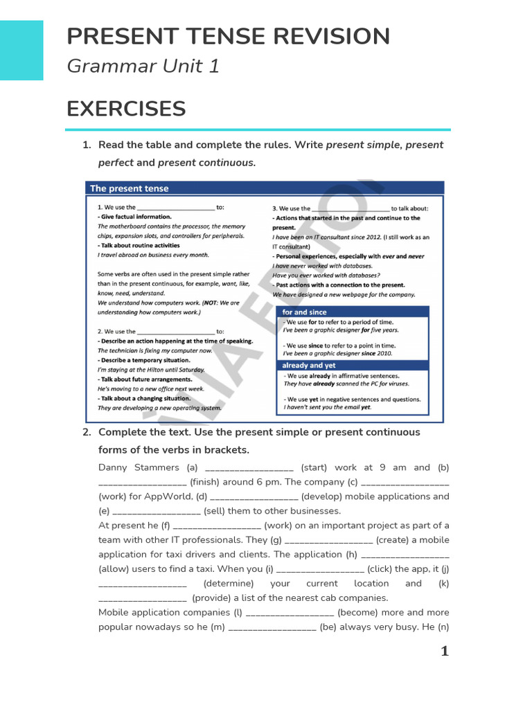 Present Tense Grammar Exercises | PDF | Mobile App | English Language