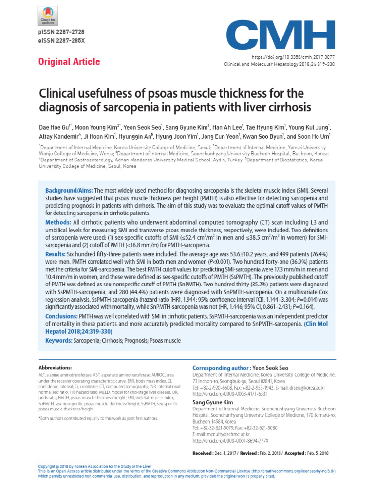 Clinical Usefulness of Psoas Muscle Thickness For The Diagnosis of ...