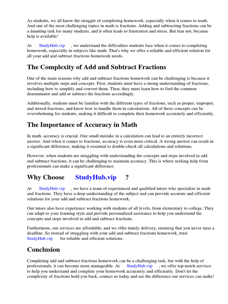 Add and Subtract Fractions Homework | PDF | Worksheet | Arithmetic