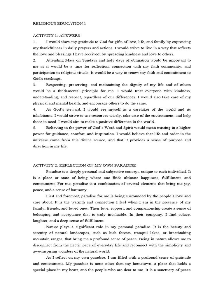 Religious Education 1 Activities | PDF | Faith | Love