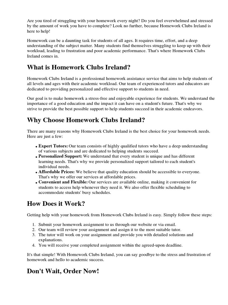 Homework Clubs Ireland | PDF | Homework | Child Care