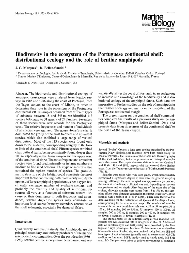 Biodiversity in The Ecosystem of The Portuguese Continental Shelf: Distributional Ecology and ...