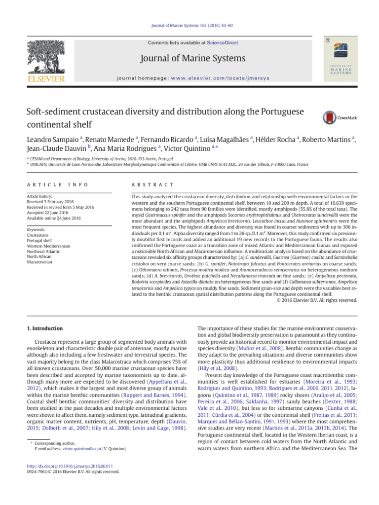 Soft-Sediment Crustacean Diversity and Distribution Along The ...