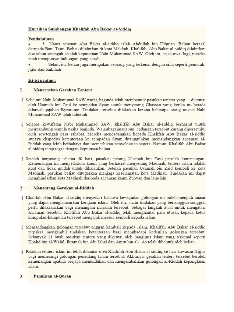 Sumbangan Khalifah Abu Bakar Khalifah Umar Pdf