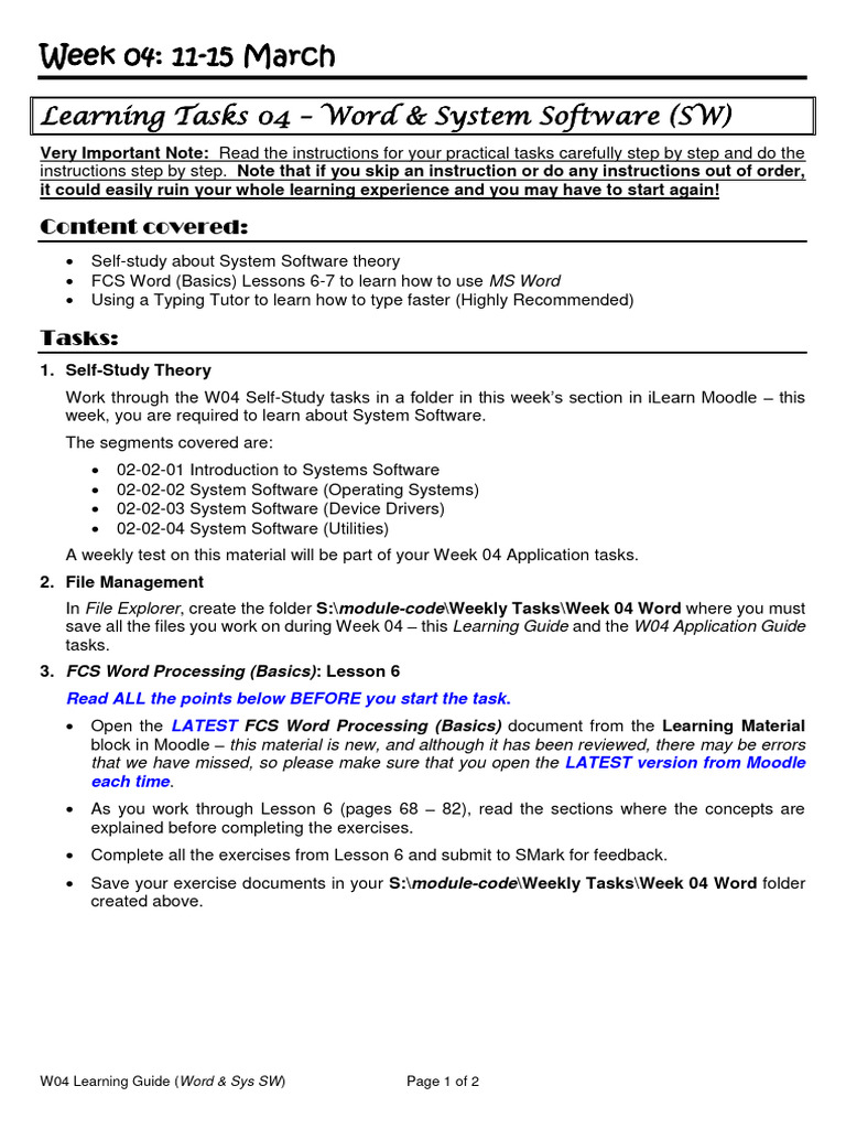 W04 WRFV-BSW Learning Guide (System SW Word) | PDF | Software ...