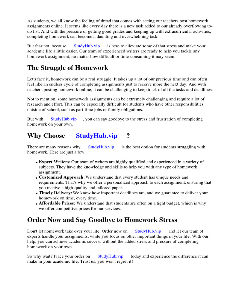 Homework Help for Students: StudyHub.vip | PDF | Homework | Learning