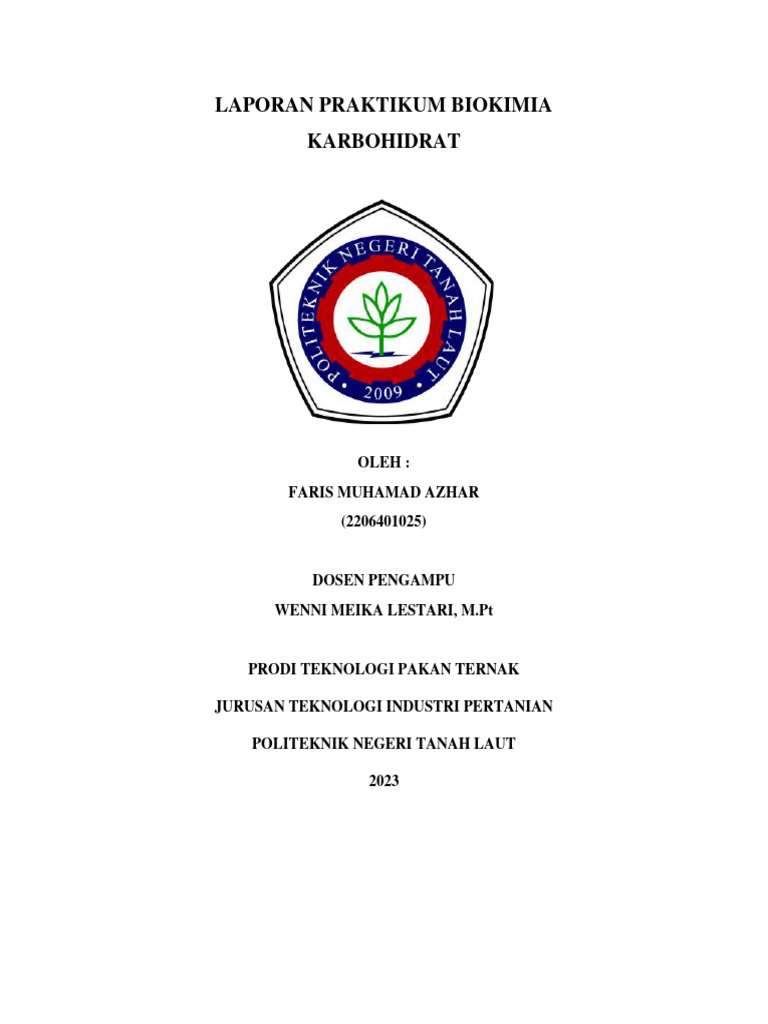 LAPORAN PRAKTIKUM BIOKIMIA Karbohidrat - Faris | PDF LAPORAN PRAKTIKUM BIOKIMIA Karbohidrat - Faris | PDF