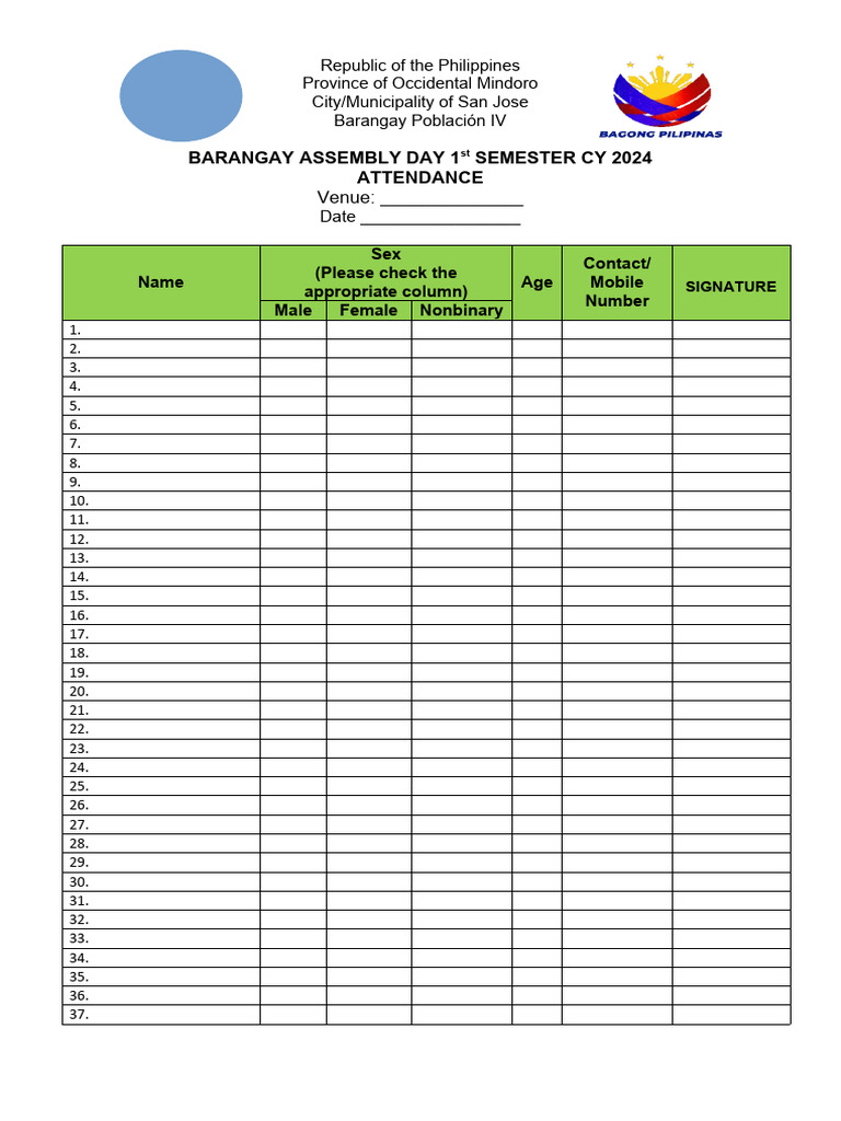 Attendance For Barangay Assembly | PDF