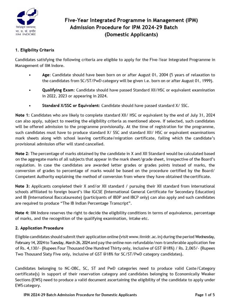 Admissions-Procedure_IPM-2024-29_-Domestic-Applicants | PDF | Educational Stages