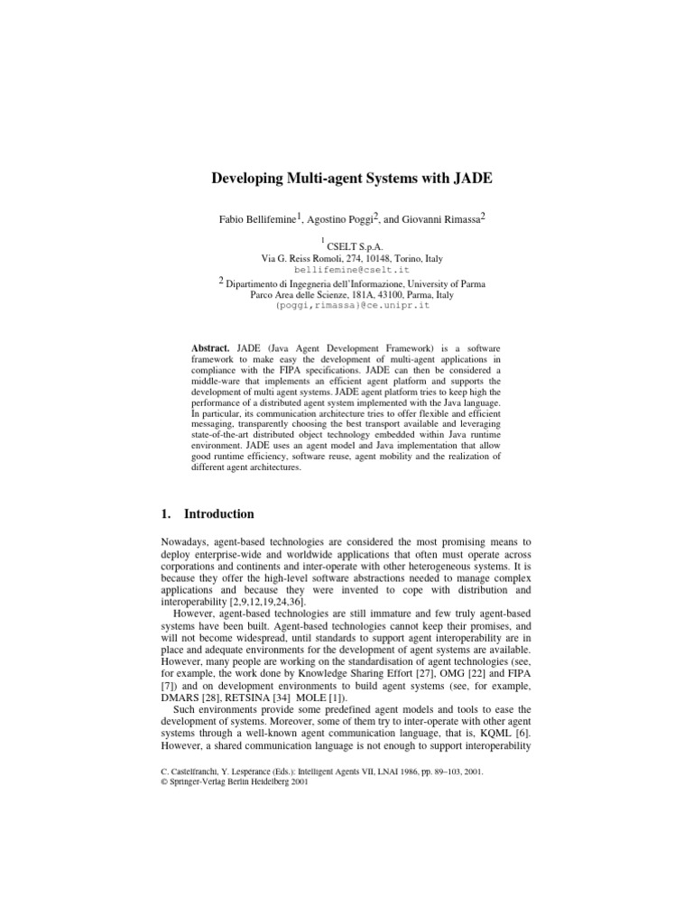 Jade English | Download Free PDF | Agent Based Model | Java (Programming Language)