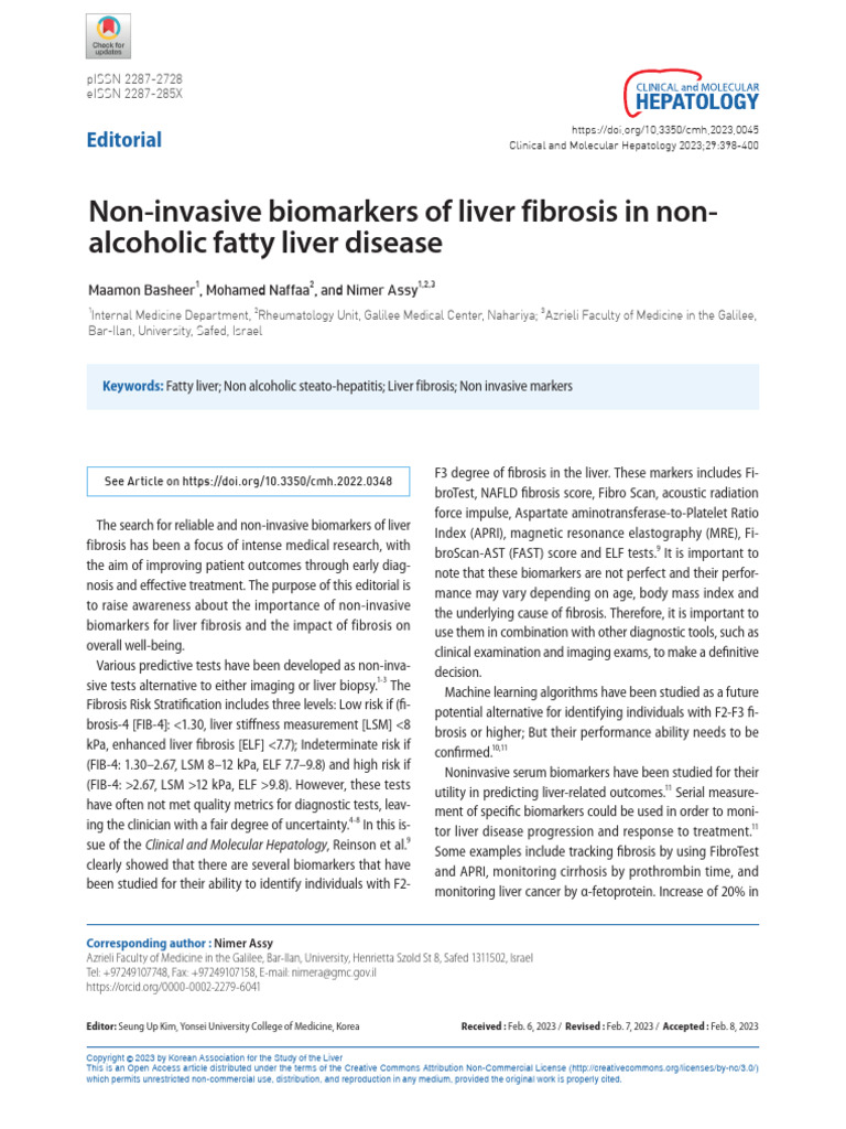 Non Invasve Marksers of Iver Fibrosis in Nafld | PDF | Biomarker | Cirrhosis