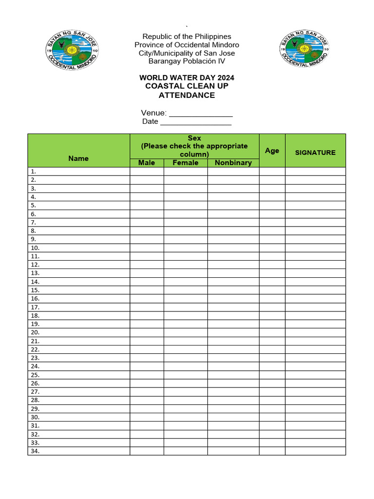 Coastal Clean-Up Attendance Sheet | PDF