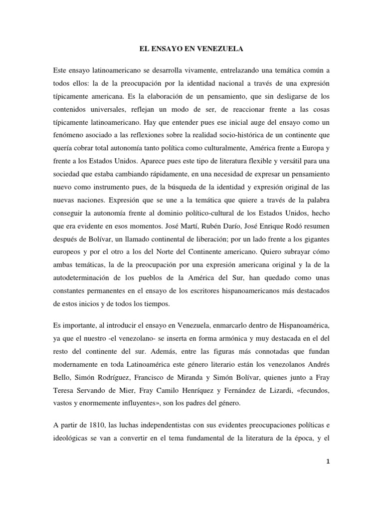 El Ensayo en Venezuela | Ensayos | Crítica literaria | Prueba gratuita ...
