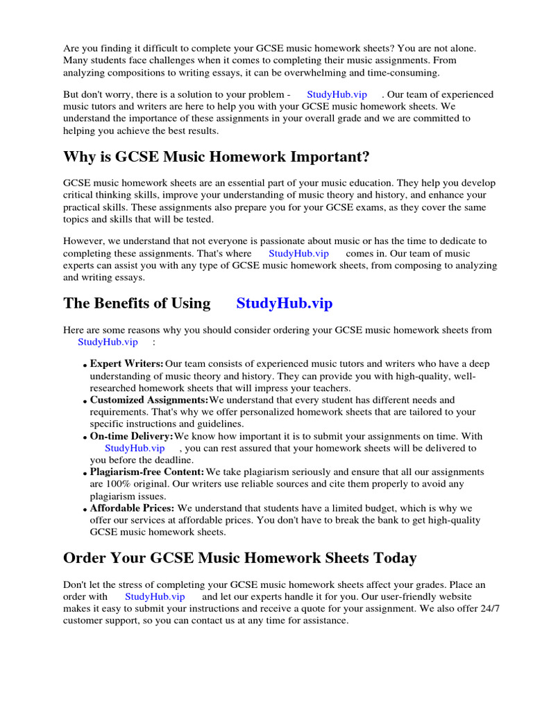 Gcse Music Homework Sheets | PDF | Homework | Worksheet