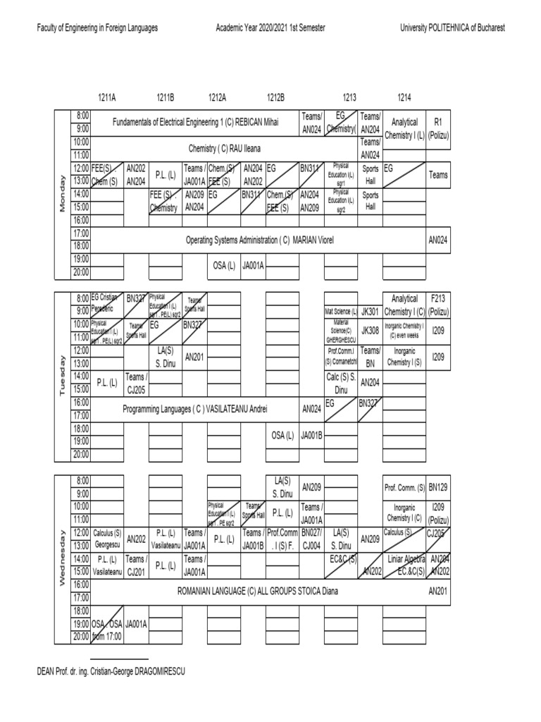 Orar FILS Licenta Engleza 2020 2021 Sem 1 Final | PDF | Engineering | Physical Sciences