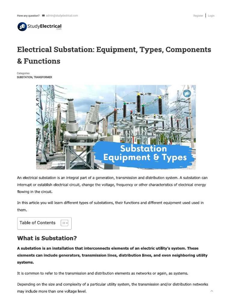 Electrical Substation - Equipment, Types, Components & Functions | PDF