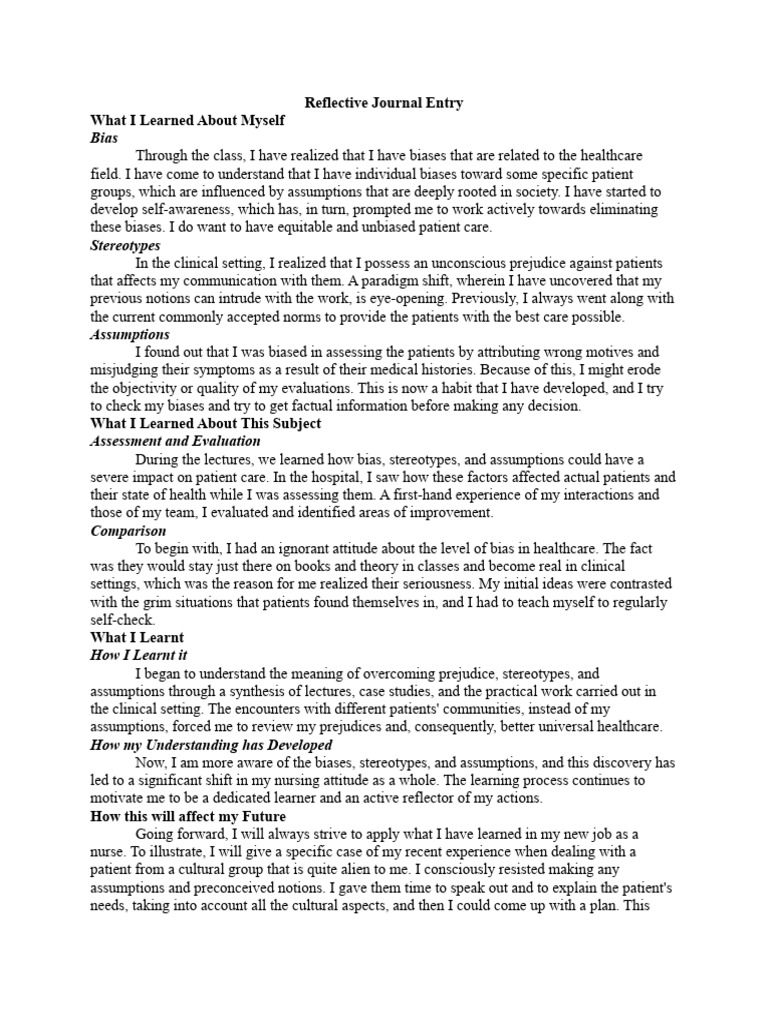 Reflective Journal Entry | PDF | Bias | Patient