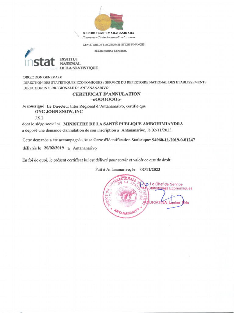 Certificat Annulation Nif Jsi Inc | PDF