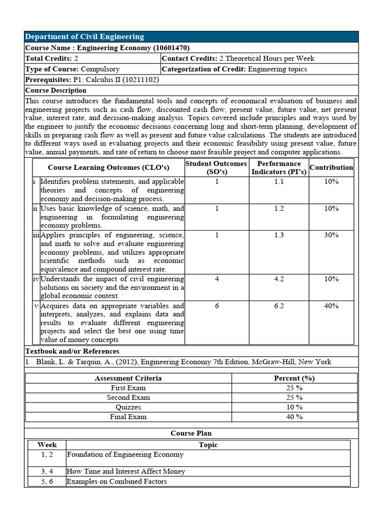 Engineering Economy Course Overview | PDF | Engineering | Interest