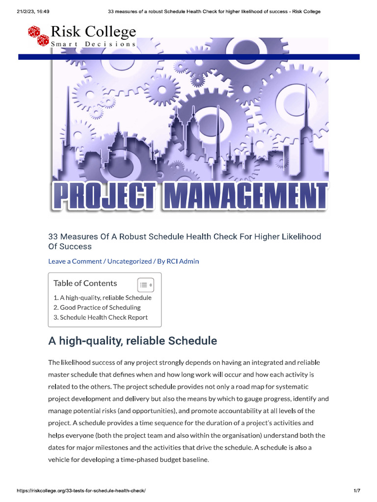 33 Measures of A Robust Schedule Health.. | PDF