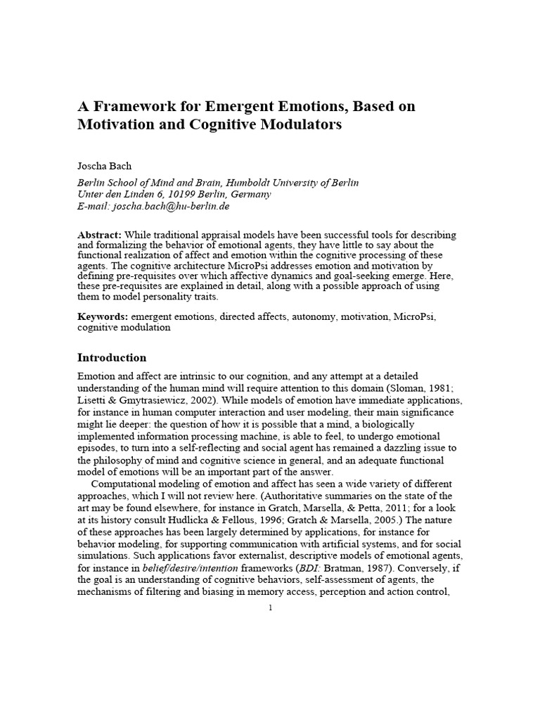 2012_A framework for emergent emotions, based on motivation and cognitive modulators | PDF ...