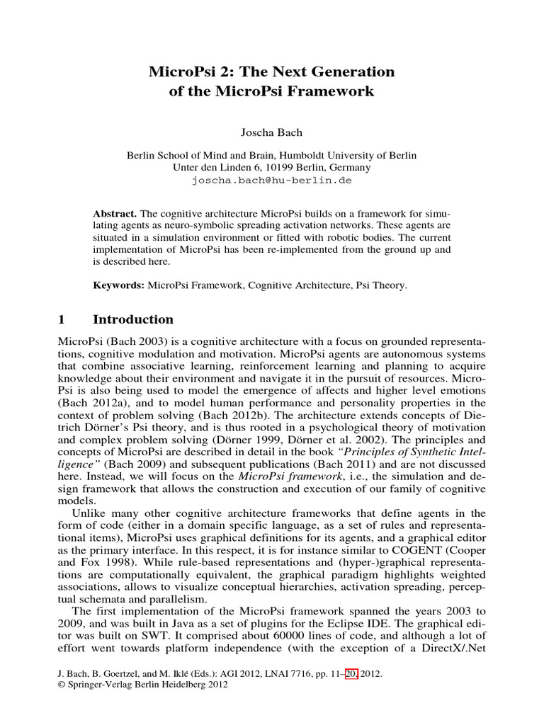 2012 - MicroPsi 2 The Next Generation of The MicroPsi Framework | PDF ...