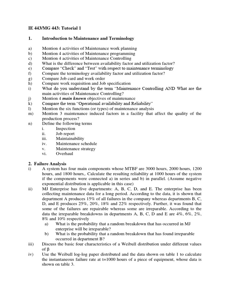 Tutorial 1 @2022 | PDF | Reliability Engineering | Applied Mathematics