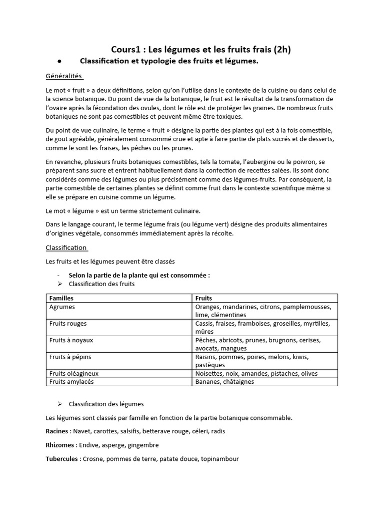 Classification des fruits et légumes | PDF | Fruit | Légumes