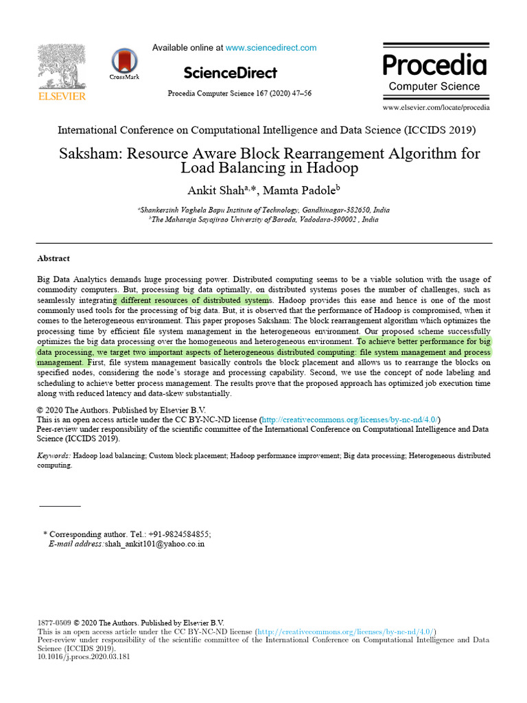 Resource Aware Block Rearrangement Algorithm Load Balancing Pdf Apache Hadoop Computer Cluster