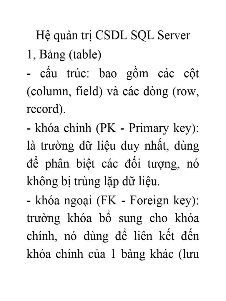 Hệ Quản Trị CSDL SQL Server | PDF