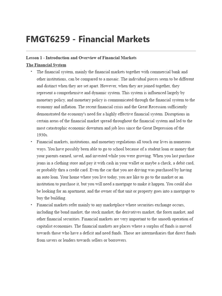 FMGT6259 - Financial Markets | PDF | Financial Markets | Financial Risk