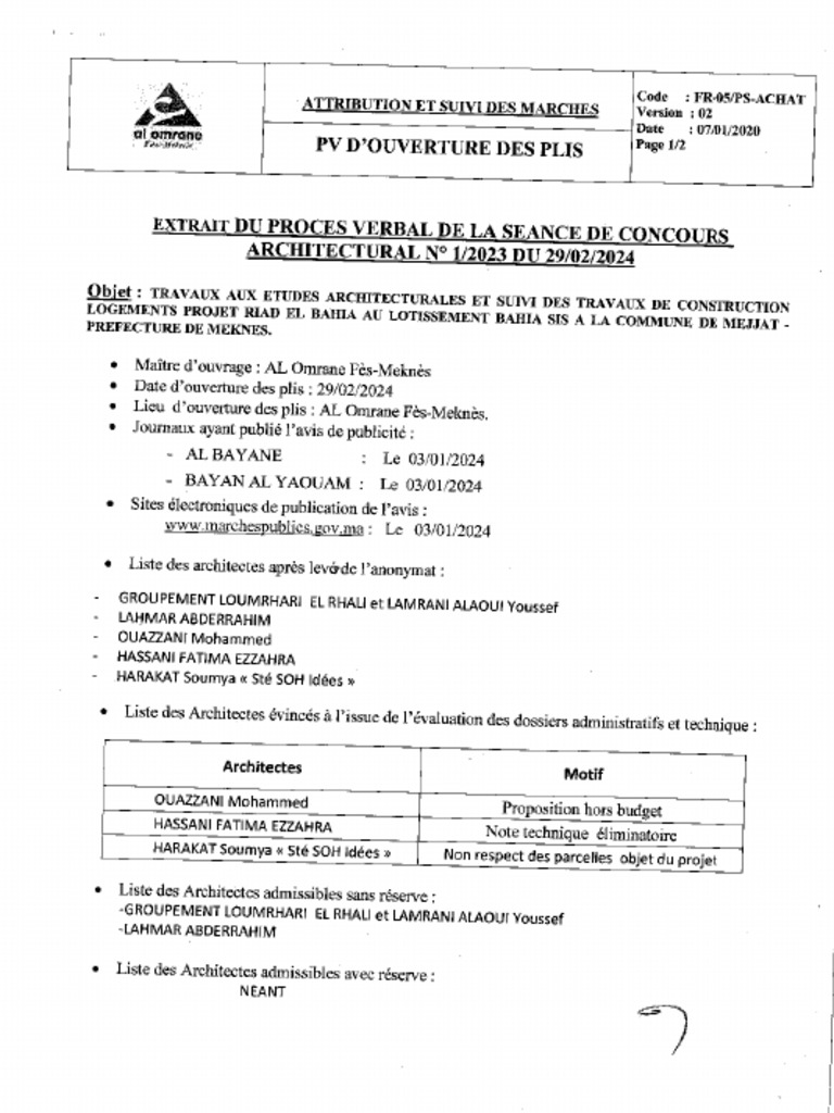 Extrait du PV Architectural N°1-2023 | PDF