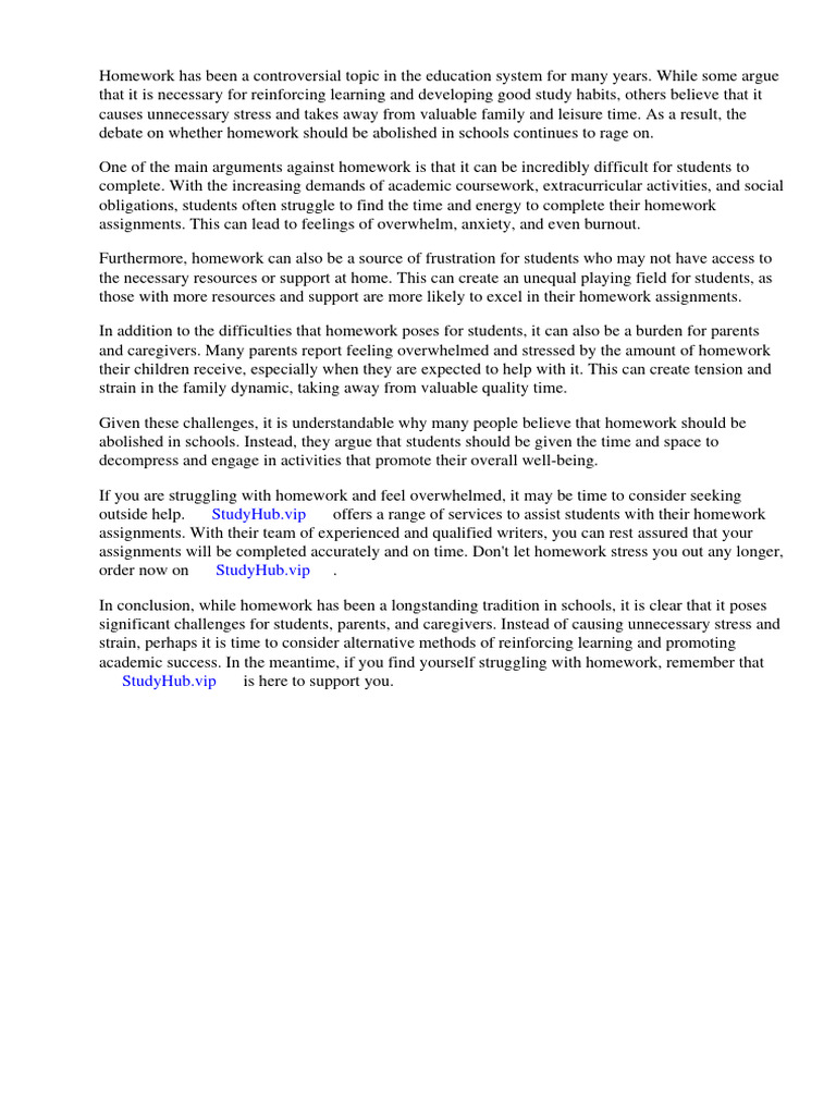 Paragraph On Homework Should Be Abolished in Schools | PDF | Homework ...