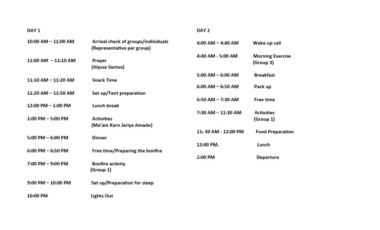 Camping Program 2 | PDF