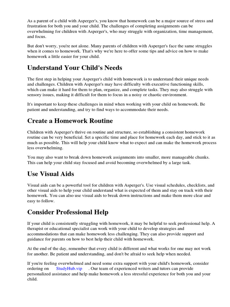 Homework Tips for Asperger's Parents | PDF | Asperger Syndrome | Autism ...