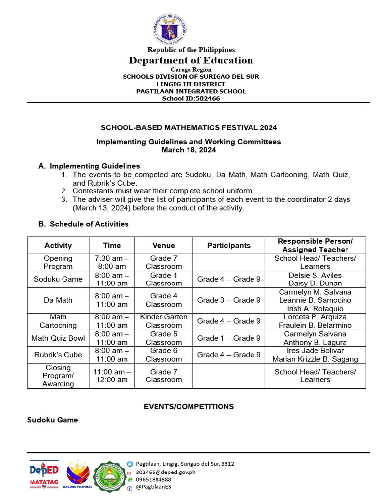 Math Festival 2024 Guidelines & Events | PDF