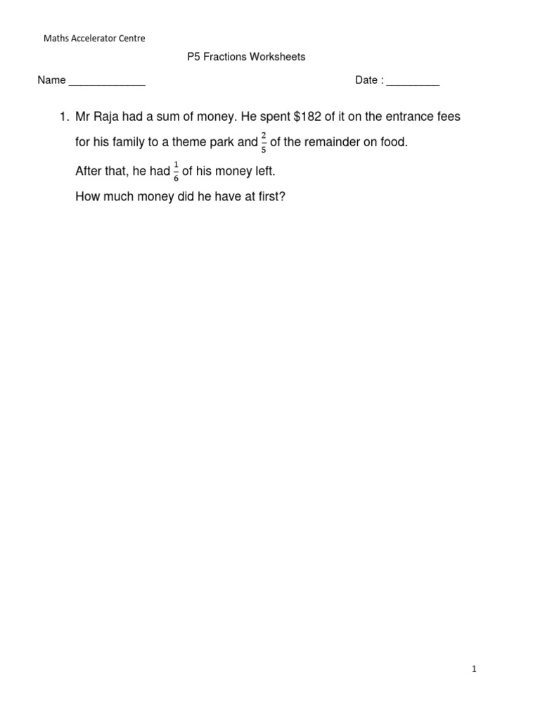 P5 Fraction Worksheet | PDF