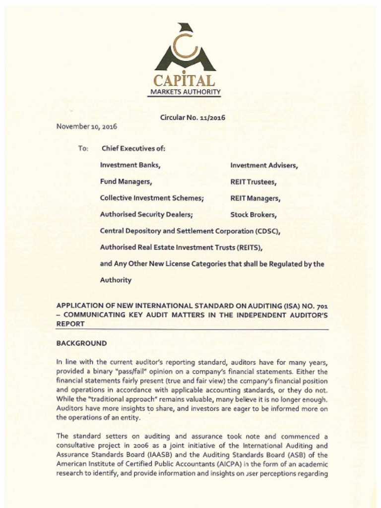 Circular No 11 2016 ISA 701 To Licensed Entities | PDF